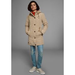 Winterjacke Kangaroos, Damen, Gr. 36, beige, Web, Obermaterial: 100% Polyester. Futter: 100% Polyester. Kapuzenfutter: 100% Polyester. Wattierung: 100% Polyester, kontrastfarbene Details, unifarben, figurbetont Po-bedeckend, B&uuml;ndchen, Jacken Winterjacke, f&uuml;r die kalte Jahreszeit, aus leichtem Webstoff, modisch, Topseller