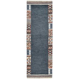 L&auml;ufer Theko "Nuno, reine Wolle, Handgefertigt, mit Bord&uuml;re" Gr. 11, blau (dunkelblau), B:70cm H:14mm L:240cm, Wolle, Teppiche, L&auml;ufer, handgetuftet, Br&uuml;cke, Wohnzimmer, Schlafzimmer, Esszimmer