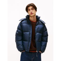 Steppjacke Tommy Jeans "ALASKA DOWN PUFFER", Herren, Gr. XXL, schwarz night navy, Web, Obermaterial: 100% Polyester, unifarben, regular fit normal, Rundhals, eingesetzt gerader Abschluss, Jacken Steppjacke, &Uuml;bergangsjacke Regular fit mit abnehmbarer Kapuze