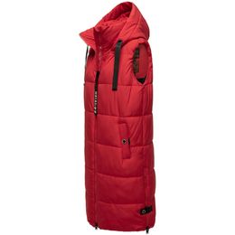 Steppweste Navahoo "Schnuffelchen", Damen, Gr. XS (34), rot (cherryrot), Oberstoff: 100% Polyester; Futter: 100% Polyester; Wattierung: 100% Polyester, gerade knielang, hoch geschlossener Ausschnitt, Westen Steppweste, warme Damen Outdoor-Weste lang mit Kapuze