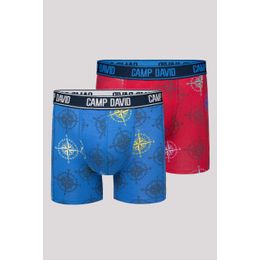 Boxershorts CAMP DAVID "Set:", Damen, Gr. L, 2 Stk., bunt (electric blau, rot), Material: 95% Baumwolle, 5% Elasthan, bedruckt, eng, Unterhosen, mit All Over Print