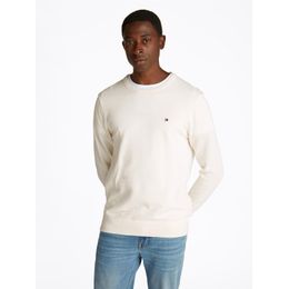 Rundhalspullover Tommy Hilfiger "ESSENTIAL COTTON CREW NECK", Damen, Gr. XL, weiß (ivory petal), Strick, Obermaterial: 100% Baumwolle, regular fit, Rundhals, Rippbündchen, Pullover Rundhalspullover, 100% Baumwolle Crewneck Regular Fit Premium Mode