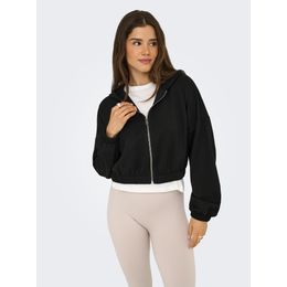 Kapuzensweatshirt Only "ONLSCARLETT LS ELASTIC ZIP HOOD SWT NOOS", Damen, Gr. M, schwarz, Sweatware, Obermaterial: 60% Polyester, 40% Viskose, unifarben, regular fit normal, Rundhals, elastischer Bund, Sweatshirts