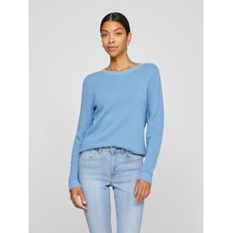 Rundhalspullover Vila "VIDALO O-NECK L/S KNIT TOP- NOOS", Damen, Gr. S, blau (blissful blau), Feinstrick, Obermaterial: 100% Baumwolle, unifarben, regular fit normal, Rundhals, Rippbündchen, Pullover