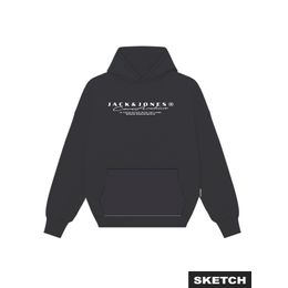 Jack & Jones Kapuzensweatshirt JACK & JONES "JCOPOINT BRANDING SWEAT HOOD FST", Herren, Gr. M, schwarz, angeraute Sweatware, Obermaterial: 100% Polyester, bedruckt, regular fit, Rippb&uuml;ndchen, Sweatshirts