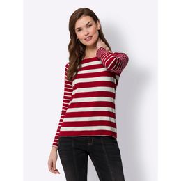 Rundhalsshirt Heine "Streifenshirt", Damen, Gr. 46, bunt (rot, ecru, gestreift), 95% Viskose, 5% Elasthan, gemustert, gestreift, Rundhals, Shirts Rundhalsshirt