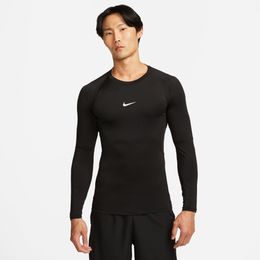 Trainingsshirt Nike "PRO DRI-FIT MEN'S LONG-SLEEVE TOP", Damen, Gr. L, schwarz-wei&szlig; (schwarz, wei&szlig;), Obermaterial: 90% Polyester, 10% Elasthan, normal, Shirts