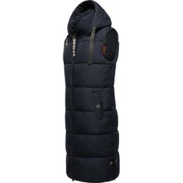 Steppweste Navahoo "Schnuffelchen", Damen, Gr. L (40), blau (navy), Oberstoff: 100% Polyester; Futter: 100% Polyester; Wattierung: 100% Polyester, gerade knielang, hoch geschlossener Ausschnitt, Westen Steppweste, warme Damen Outdoor-Weste lang mit Kapuze