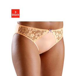 Slip Petite Fleur, Damen, Gr. 32/34, 3 Stk., bunt (blau, mandarine, wei&szlig;), Microtouch, Obermaterial: 86% Polyester, 14% Elasthan, k&ouml;rpernah, Unterhosen Slip, mit leicht transparenter Jacquardspitze an den Seiten