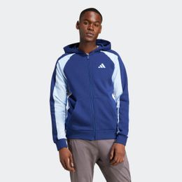 Kapuzensweatshirt adidas Sportswear "M ESS CB FZ HD", Herren, Gr. M, blau (dunkelblau), Obermaterial: 55% Baumwolle, 36% Polyester, 9% Viskose, Sweatshirts
