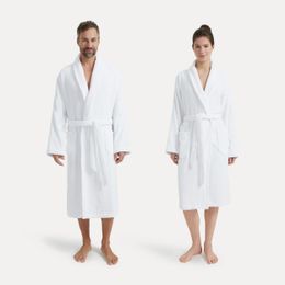M&ouml;ve Unisex-Bademantel M&Ouml;VE "Basic" Gr. M, wei&szlig; (snow), L:120cm, Walkfrottier, Hausm&auml;ntel, mit Schalkragen
