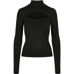 Langarmshirt Urban Classics "Urban Classics Damen Ladies Cut-Out Turtleneck Longsleeve", Mädchen, Gr. 4XL, schwarz, 95% Baumwolle, 5% Elasthan, unifarben, slim fit, amerikanischer Ausschnitt, Shirts Langarmshirt
