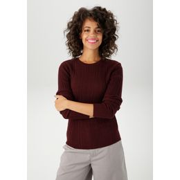 Strickpullover Aniston CASUAL, Damen, Gr. 34, rot (bordeaux), Feinstrick, Obermaterial: 100% Polyacryl, Strukturmuster, unifarben, figurbetont hüftlang, Rundhals, Strickkante, Pullover Strickpullover, im Ripp-Muster-Mix - NEUE KOLLEKTION