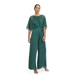 Overall Vera Mont "Damen Jumpsuit mit Bindegürtel", Damen, Gr. 36, Normalgrößen, grün (schwarz emerald), Chiffon, Obermaterial: 100% Polyester. Futter: 100% Polyester., ausgestellt, Rundhals, Overalls, Design
