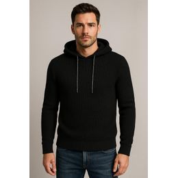 Jack & Jones Kapuzenpullover JACK & JONES "JJLINK KNIT HOODIE", Jungen, Gr. S, schwarz, Strick, Obermaterial: 74% Polyacryl, 26% Baumwolle, unifarben, regular fit normal, Pullover Kapuzenpullover