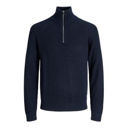 Jack & Jones PlusSize Troyer "JJPANNEL KNIT HALF ZIP AW25 PLS", Herren, Gr. 4XL, blau (sky captain), Strick, Obermaterial: 58% Polyacryl, 42% Baumwolle, JACK & JONES PLUSSIZE, unifarben, relaxed fit normal, hoch geschlossener Ausschnitt, Pullover Troyer