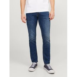 Jack & Jones Slim-fit-Jeans JACK & JONES "JJITIM mit Waschung und praktischen Taschen", Herren, Gr. 29, Länge 34, blau (dunkelblau, used), Denim/Jeans, Obermaterial: 85% Baumwolle, 13% Polyester, 2% Elasthan, slim fit, Jeans Slim-fit-Jeans, Abriebeffekte, modisch, slim fit, Denim