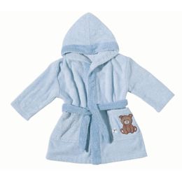 Babybademantel Egeria "Teddy Bear" Gr. 104, blau (hellblau), L:63cm, Walkfrottee, Hausm&auml;ntel, mit Kapuze und kleiner Stickerei, Organic Cotton