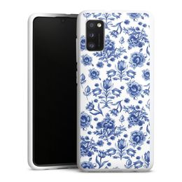 DeinDesign Galaxy A41 Handy Silikon H&uuml;lle Case wei&szlig; Handyh&uuml;lle Muster Delfts Blauw Flowers Silikon Case