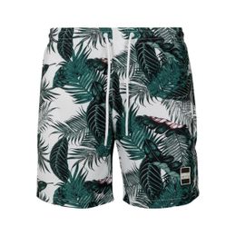 Badeshorts Urban Classics "Urban Classics Herren Pattern Swim Shorts", Herren, Gr. S, US-Größen, palm leaves, 100% Polyester, Badehosen