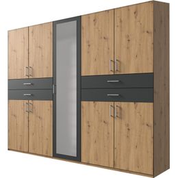 Kleiderschrank wimex "Taiga Kleiderschrank mit Spiegel OTTOs Choice Topseller", weiß (artisaneichefarben, graphit), B:225cm H:210cm T:58cm, Spanplatte, Schränke, Kleiderschrank, mit Schubladen auf bequemer Höhe, Topseller