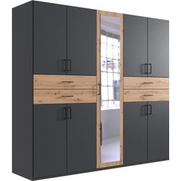 Kleiderschrank wimex "Taiga Kleiderschrank mit Spiegel OTTOs Choice Topseller", grau (graphit, artisan), B:225cm H:210cm T:58cm, Spanplatte, Schränke, Kleiderschrank, mit Schubladen auf bequemer Höhe, Topseller