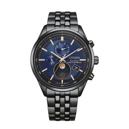 Funkuhr Citizen "Funkuhren Mondphase", schwarz, blau, Armbanduhren, Herren