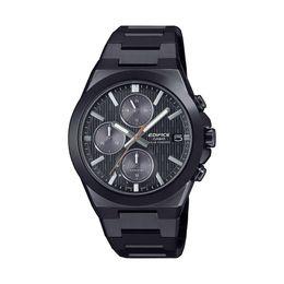 CASIO EDIFICE Kinder Solaruhrschwarz, schwarz, Armbanduhren, Armbanduhr, Herrenuhr, Edelstahlarmband, analog, Tag, Stoppfunktion