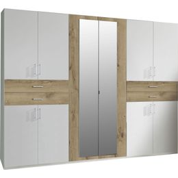 Kleiderschrank wimex "Taiga Kleiderschrank mit Spiegel OTTOs Choice Topseller", weiß (weiß, plankeneichefarben), B:270cm H:210cm T:58cm, Spanplatte, Schränke, Kleiderschrank, mit Schubladen auf bequemer Höhe, Topseller