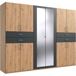 Kleiderschrank wimex "Taiga Kleiderschrank mit Spiegel OTTOs Choice Topseller", grau (artisaneichefarben, graphit), B:270cm H:210cm T:58cm, Spanplatte, Schr&auml;nke, Kleiderschrank, mit Schubladen auf bequemer H&ouml;he, Topseller