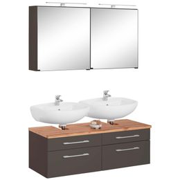 Badm&ouml;bel-Set Welltime "Davos", grau (graphit, grau), Holzwerkstoff, MDF, Melamin, Kastenm&ouml;bel-Sets, Badm&ouml;bel-Set, 2 Spiegelschrank und Waschbeckenunterschrank