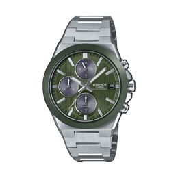 CASIO EDIFICE Kinder Solaruhredelstahlfarben, grün, Armbanduhren, Armbanduhr, Herrenuhr, Edelstahlarmband, analog, Tag, Stoppfunktion