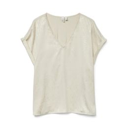 Véro Moda Blusentop VERO MODA "VMBALIA S/S V-NECK T-SHIRT WVN BTQ GA", Damen, Gr. M, beige (birch), Jersey, Obermaterial: 53% Polyester, 42% Viskose, 5% Elasthan, unifarben, lässig geschnitten normal, V-Ausschnitt, Blusen Blusentop