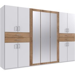Kleiderschrank wimex "Taiga Kleiderschrank mit Spiegel OTTOs Choice Topseller", weiß (weiß, plankeneichefarben), B:313cm H:210cm T:58cm, Spanplatte, Schränke, Kleiderschrank, mit Schubladen auf bequemer Höhe, Topseller