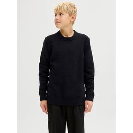 Jack & Jones Rundhalspullover JACK & JONES JUNIOR "JCOPOINT KNIT BOUCLE CREW NECK BF JNR", Jungen, Gr. 128, schwarz, Strick, Obermaterial: 82% Baumwolle, 17% Nylon, 1% Elasthan, unifarben, bequem, Rundhals, B&uuml;ndchen, Pullover Rundhalspullover