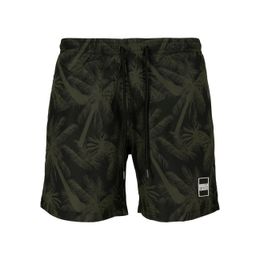 Badeshorts Urban Classics "Urban Classics Herren Pattern Swim Shorts", Herren, Gr. L, US-Größen, palm, olive, 100% Polyester, Badehosen