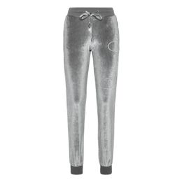 Jogginghose Philipp Plein "Signature Mit Schmucksteinen", Mädchen, Gr. XS, US-Größen, 10, grau, Obermaterial: 100% Glasfaser, 95% Polyester, 5% Elasthan, Hosen Jogginghose
