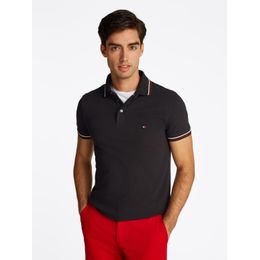 Poloshirt Tommy Hilfiger "TIPPED SLIM FIT POLO", Herren, Gr. M, schwarz, Jersey, Obermaterial: 96% Baumwolle, 4% Elasthan, slim fit, Shirts, mit Kontrast-Details