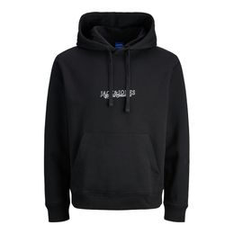 Jack & Jones PlusSize Herren Kapuzensweatshirt "JORBLEECKER MINIMAL SWEAT HOOD PLS"schwarz, Gr. 5XL, JACK & JONES PLUSSIZE, bedruckt, angeraute Sweatware, Obermaterial: