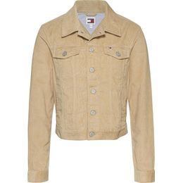 Cordjacke Tommy Jeans, Damen, Gr. S (36), gold (gentle gold), Cord, Obermaterial: 100% Baumwolle, unifarben, regular fit kurz, Ärmel mit Ärmelschlitz 1-Knopf-Manschette, Jacken, aus Feincord