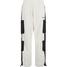 Jogginghose Fubu "Fubu FM243-008-1 Fubu Corporate Cargo Trackpants", Herren, Gr. M, US-Gr&ouml;&szlig;en, sanftes wei&szlig;, schwarz, 100% Polyester, unifarben, loose fit, Hosen Jogginghose