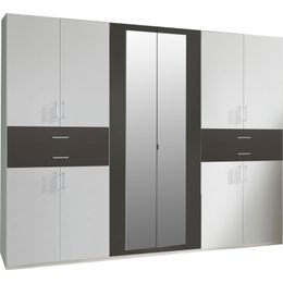 Kleiderschrank wimex "Taiga Kleiderschrank mit Spiegel OTTOs Choice Topseller", weiß (weiß, graphit), B:270cm H:210cm T:58cm, Spanplatte, Schränke, Kleiderschrank, mit Schubladen auf bequemer Höhe, Topseller