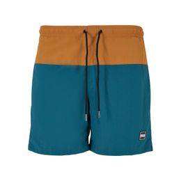 Badeshorts Urban Classics "Urban Classics Herren Block Swim Shorts", Herren, Gr. L, US-Größen, teal, toffee, 100% Polyamid, Badehosen