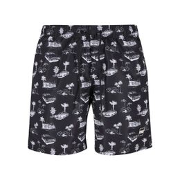 Badeshorts Urban Classics "Urban Classics Herren Pattern Swim Shorts", Herren, Gr. L, US-Größen, schwarz, weiß, 100% Polyester, Badehosen Badeshorts