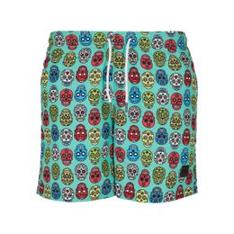 Badeshorts Urban Classics "Urban Classics Herren Pattern Swim Shorts", Herren, Gr. XL, US-Gr&ouml;&szlig;en, calavera aop, 100% Polyester, Badehosen Badeshorts
