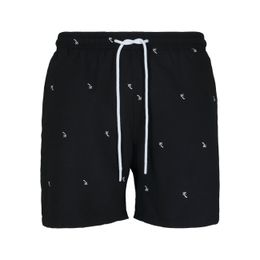 Badeshorts Urban Classics "Urban Classics Herren Embroidery Swim Shorts", Herren, Gr. S, US-Gr&ouml;&szlig;en, schwarz, palmtree, 100% Polyester, Badehosen Badeshorts