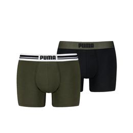 Boxershorts Puma "Puma MEN EVERYDAY PLACED LOGO BOXERS 2P", Damen, Gr. XXL, grün (forest), Jersey, Obermaterial: 95% Baumwolle, 5% Elasthan, normal, Unterhosen, mit Logo Webbund