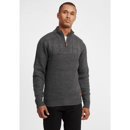 Troyer Blend "BHOstuta", Herren, Gr. M, pewter mix, Grobstrick, 100% Polyacryl, unifarben, regular fit normal, ohne Ausschnitt, Pullover Troyer, Grobstrick-Troyer mit Stehkragen
