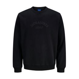 Jack & Jones Sweatshirt JACK & JONES "JORBLEECKER BRANDING SWEAT CREW BF", Herren, Gr. S, schwarz detail:jj, angeraute Sweatware, Obermaterial: 70% Baumwolle, 30% Polyester, bedruckt, relaxed fit, Rundhals, Rippb&uuml;ndchen, Sweatshirts Sweatshirt