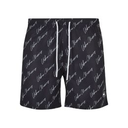 Badeshorts Urban Classics "Urban Classics Herren Pattern Swim Shorts", Herren, Gr. S, US-Größen, schwarzscriptlogo, 100% Polyester, Badehosen
